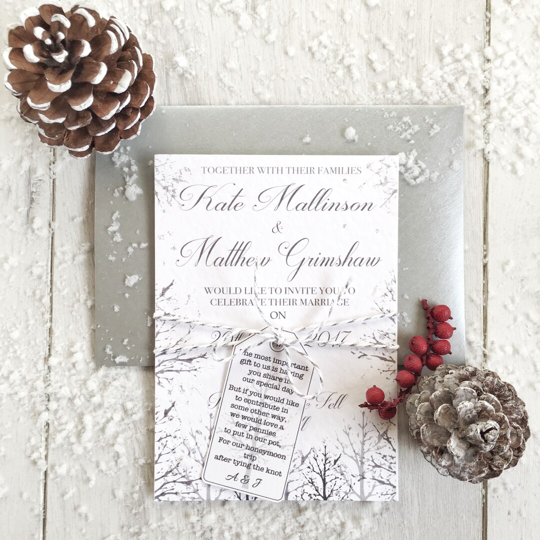 SAMPLE Winter Wedding Invitations, Christmas Wedding Invitations, Snow ...