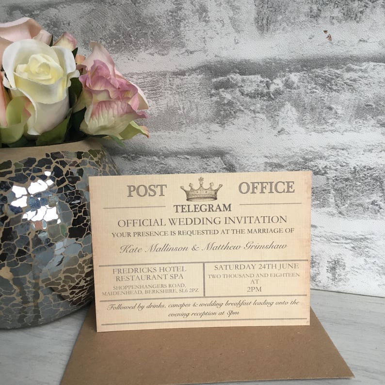 Personalised Destination Wedding Invitation Vintage Telegram - Etsy UK