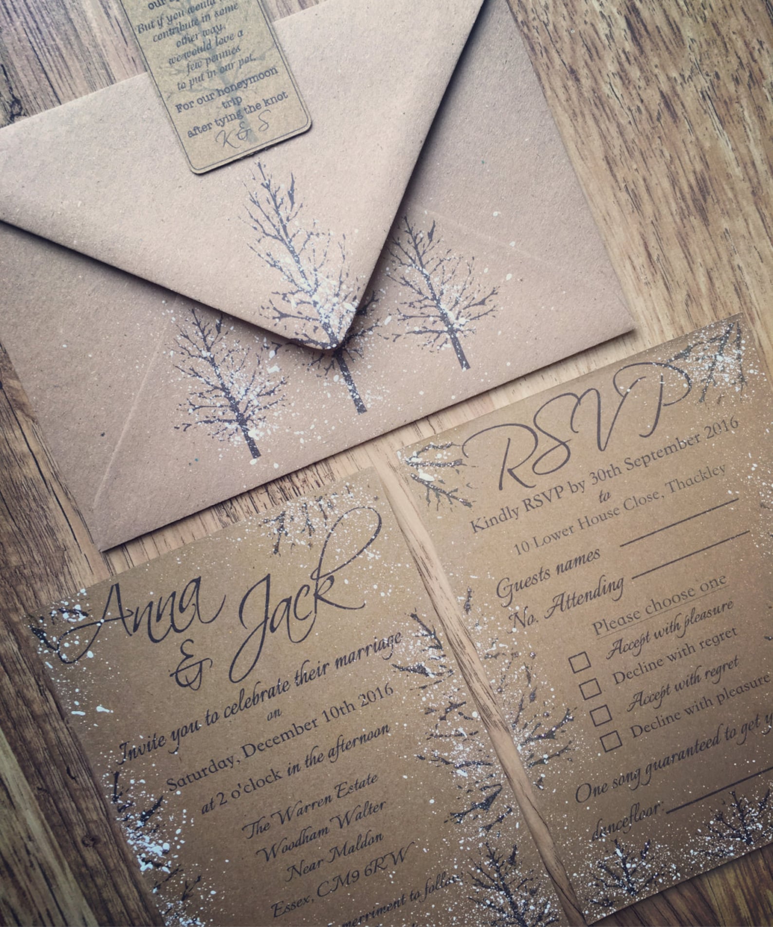Winter Wedding Invitations, Handmade Winter Wedding Invitations, Kraft ...