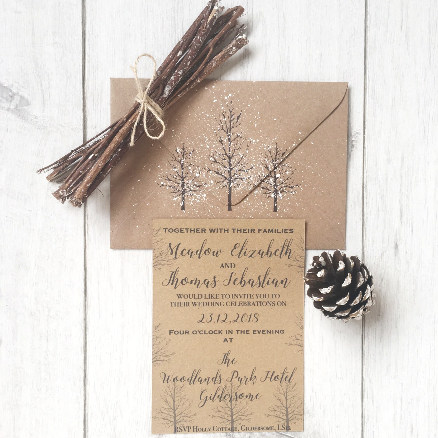 Rustic Winter Wedding Invitations Christmas Wedding | Etsy