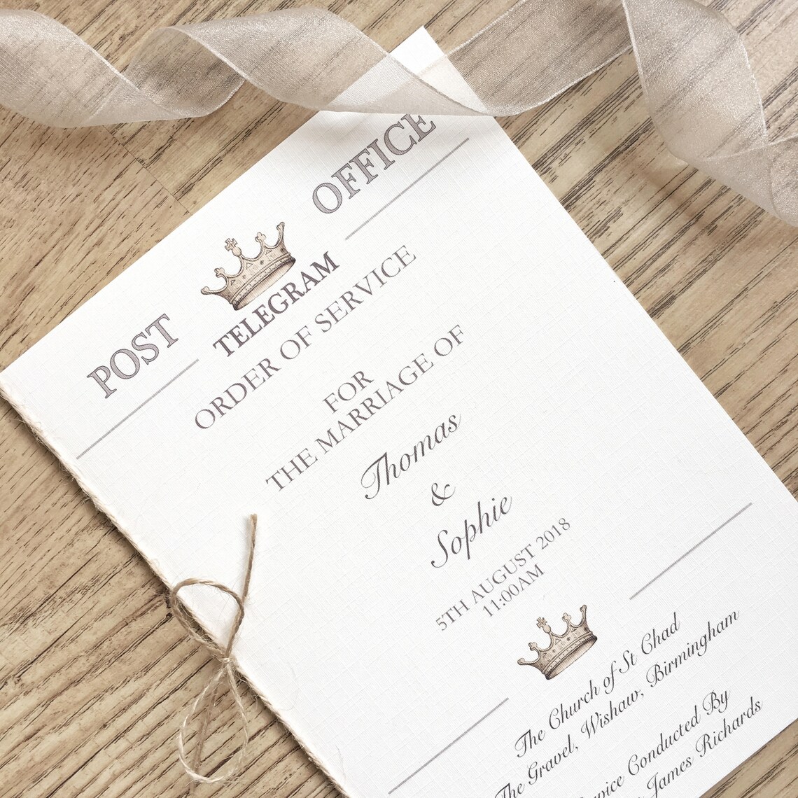 Vintage Telegram Order of Service Rustic Order of Service | Etsy