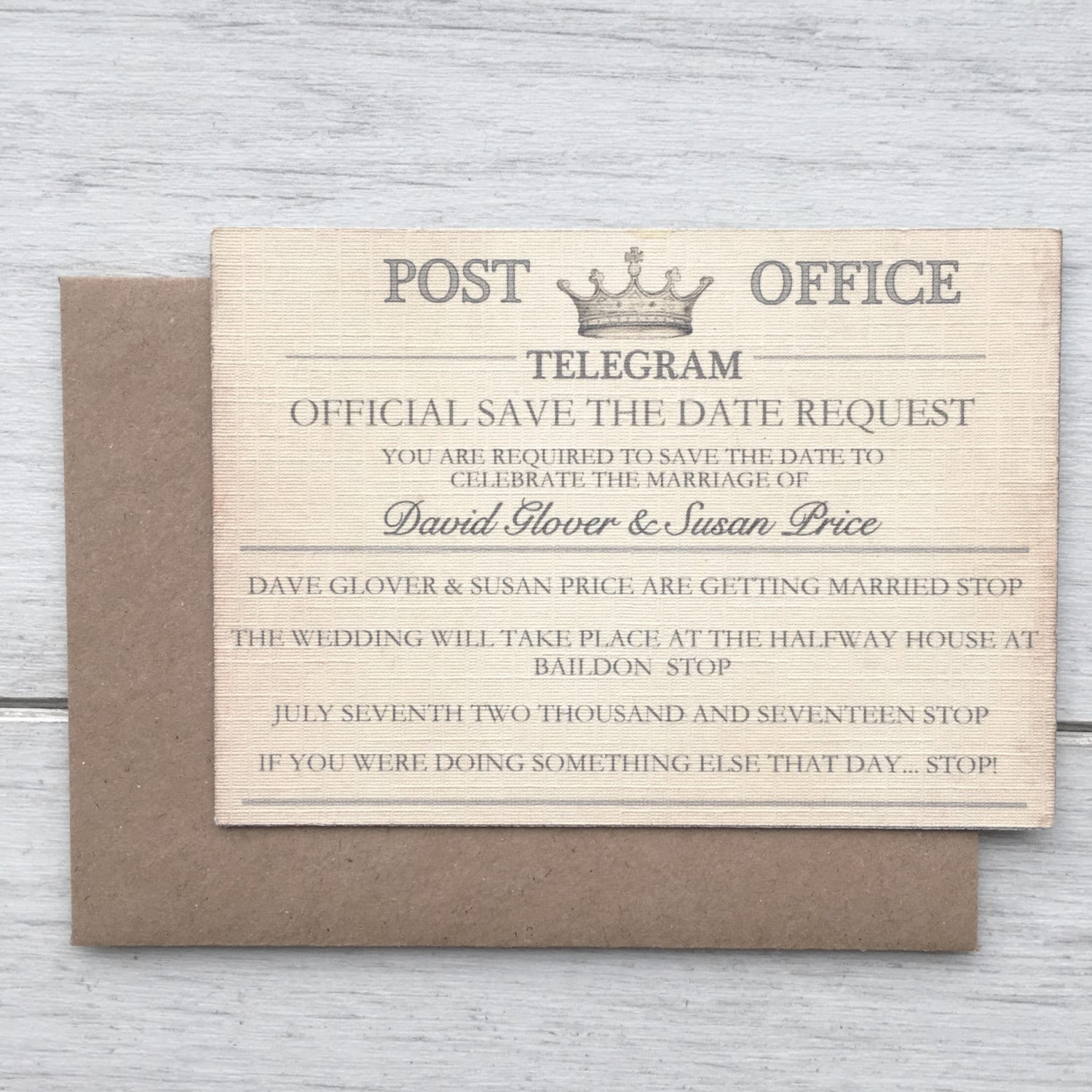 SAMPLE Telegram Wedding Save The Date Card Vintage Save The | Etsy