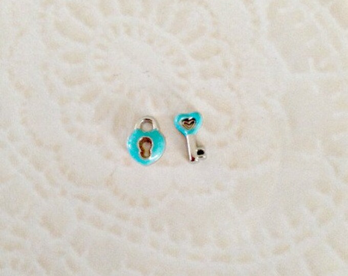 Teal Lock and Key Floating Charms for Memory Lockets - Etsy