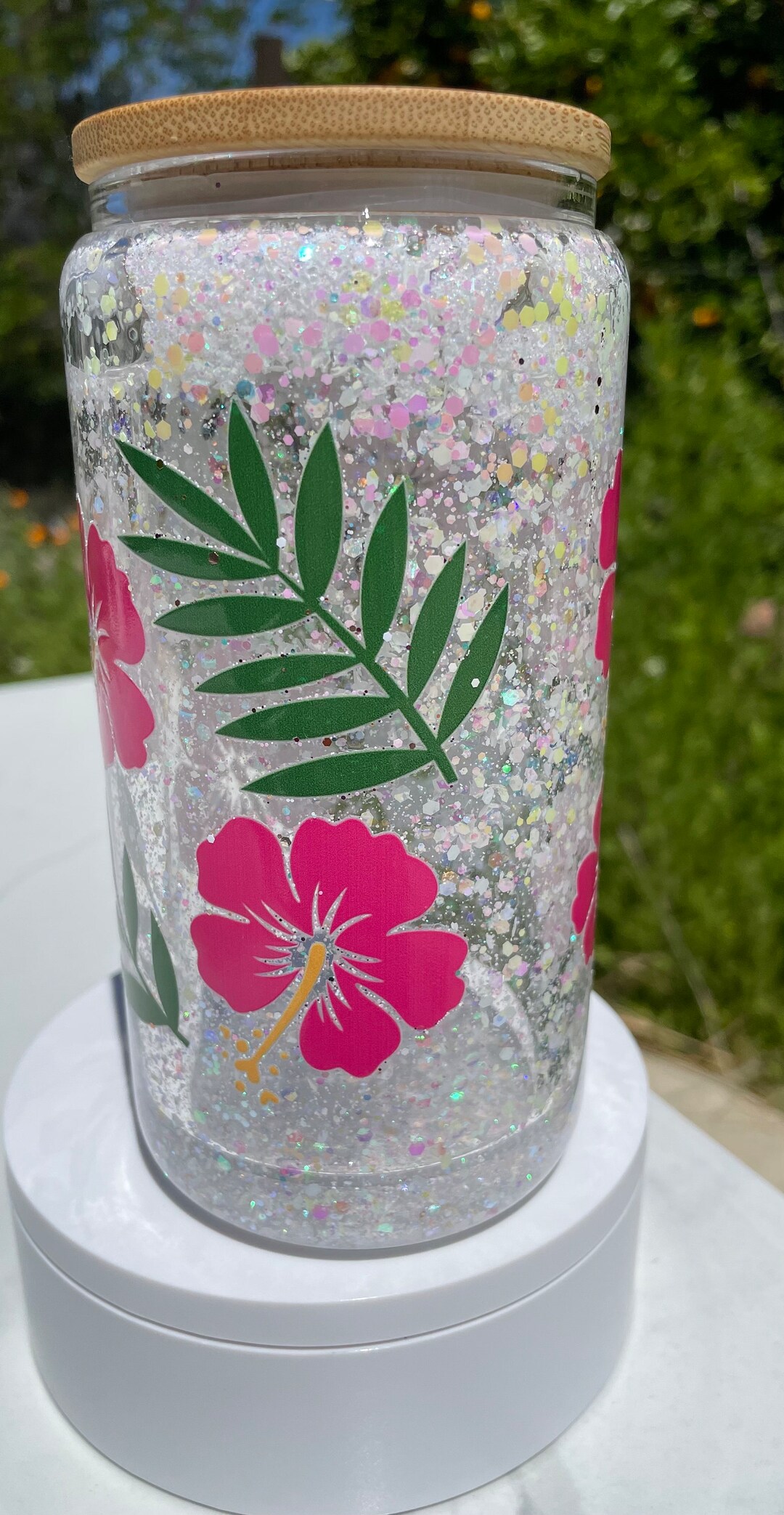 Hibiscus Flowers Summer Snow Globe Libby Can Glass 16oz - Etsy