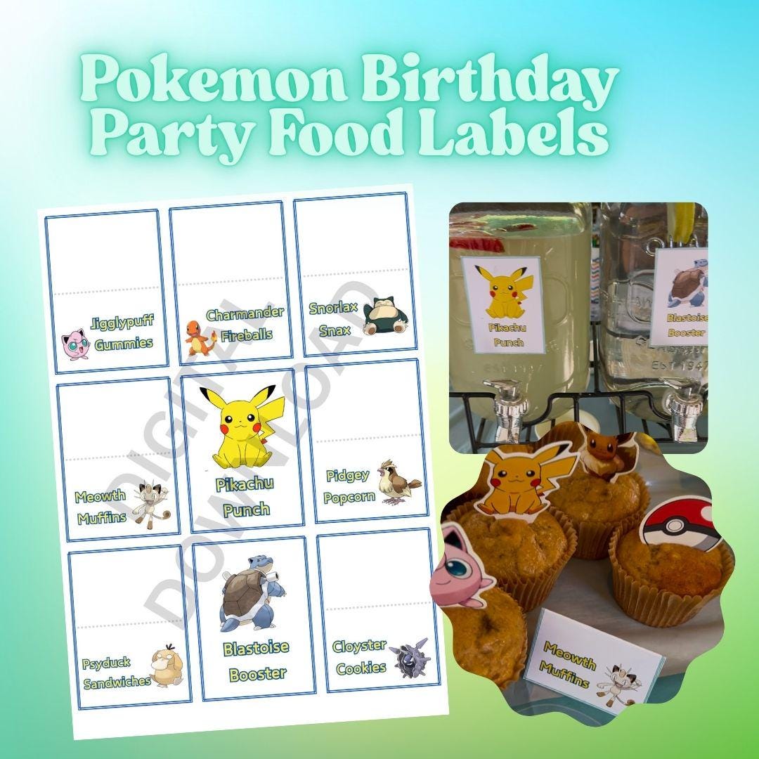 Pokemon Party Food Labels - Digital File - Etsy