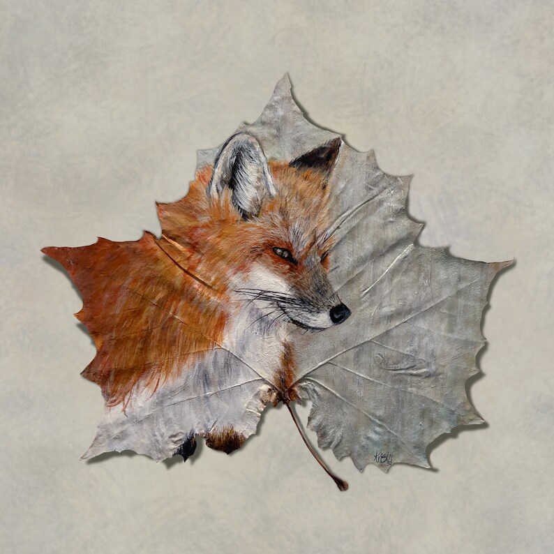 Fox on Leaf | **fine Art Print** | 8x8, 12x12, 14x14 - Etsy