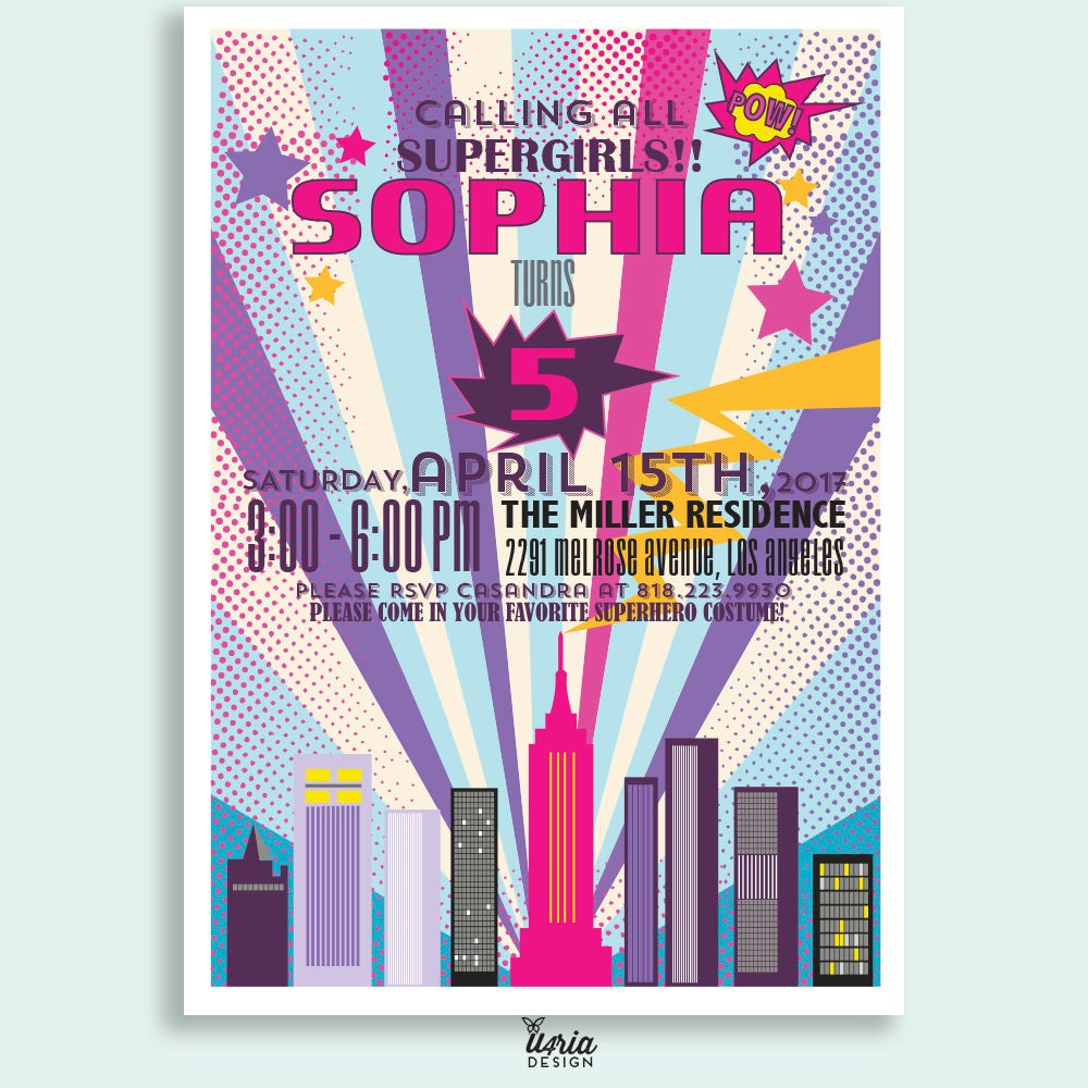 Supergirl Birthday Invitation. Super Girl Party Invite. Super - Etsy