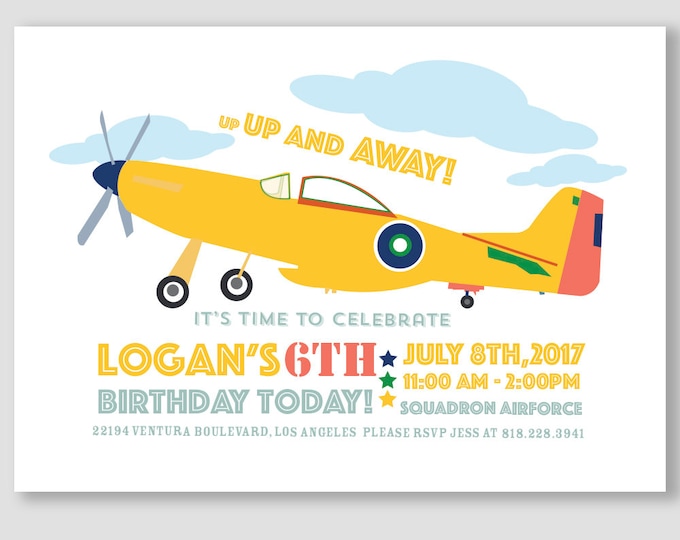 Vintage Airplane Birthday Invitation. Kids Aviator Invitation. Airplane ...