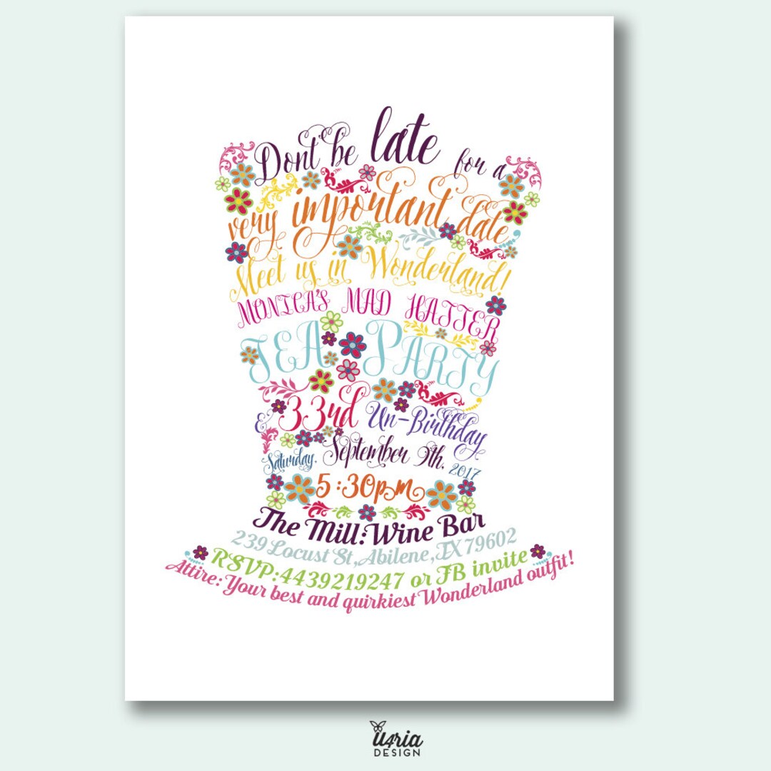 Mad Hatter TOPHAT Themed Birthday Invitation. Mad Hatter Party. Top Hat ...