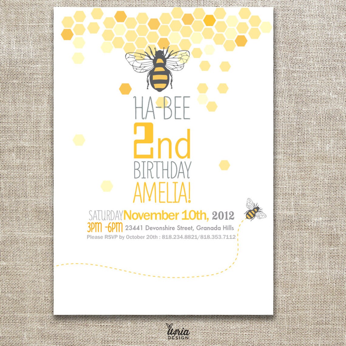 Busy Bee 2nd Birthday Invitation, Yellow and Gray (digital File) - Etsy