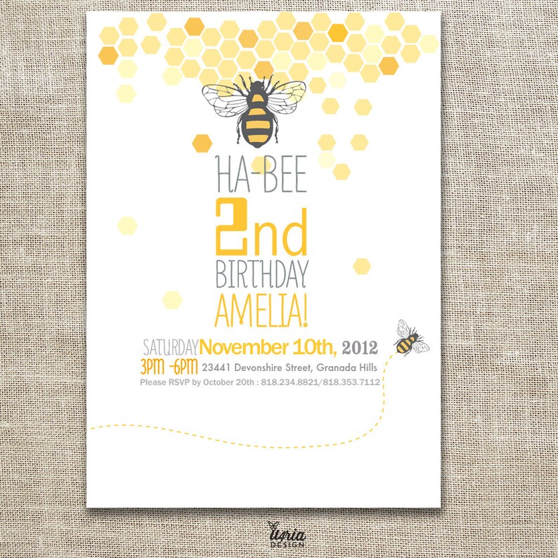 Busy Bee 2nd Birthday Invitation, Yellow and Gray (digital File) - Etsy