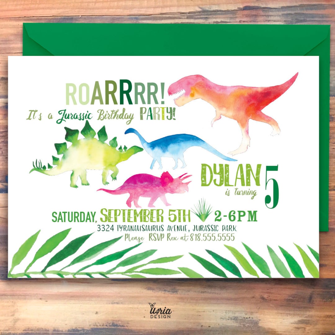 Dinosaur Birthday Invitation. Dinosaur Party Invite. Jurassic Birthday ...