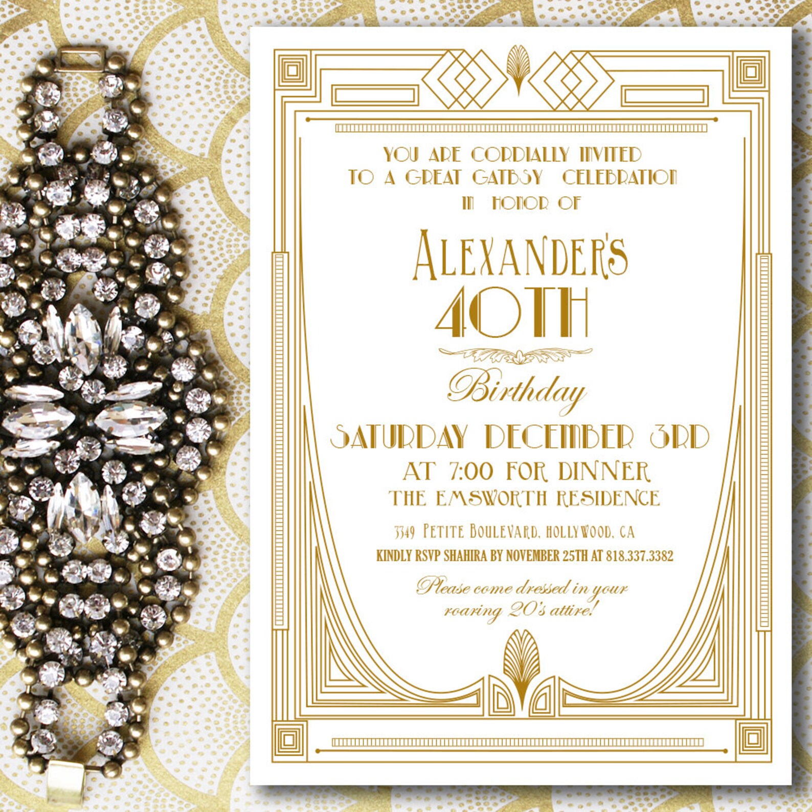 Art Deco Birthday Invitation: Great Gatsby Gold Party (digital), Great ...
