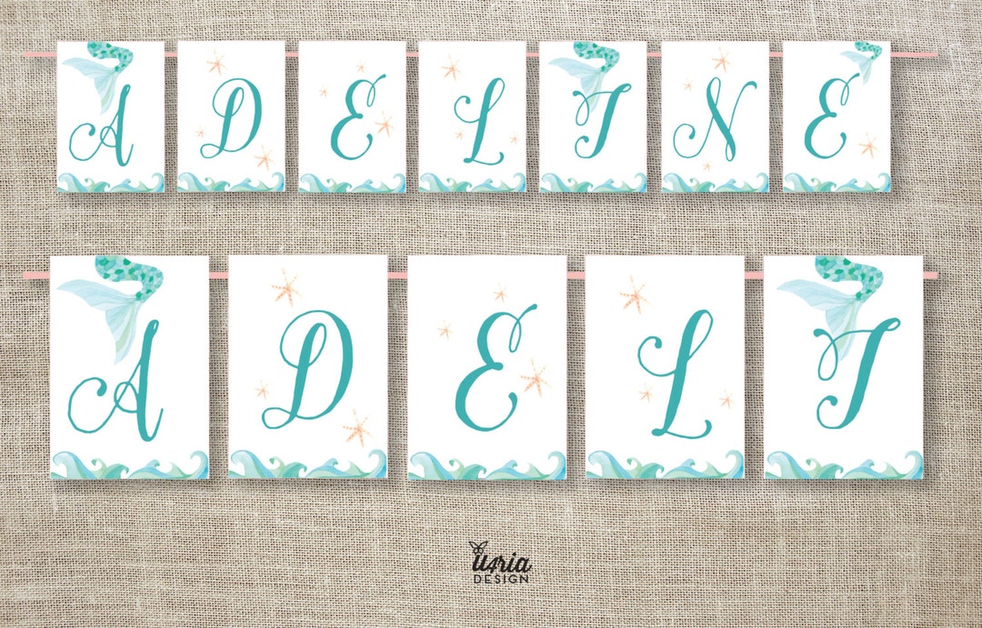 Watercolor Mermaid Bunting Banner. Mermaid Birthday Decor. Mermaid ...