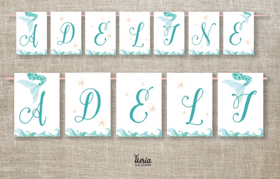 Watercolor Mermaid Bunting Banner. Mermaid Birthday Decor. - Etsy