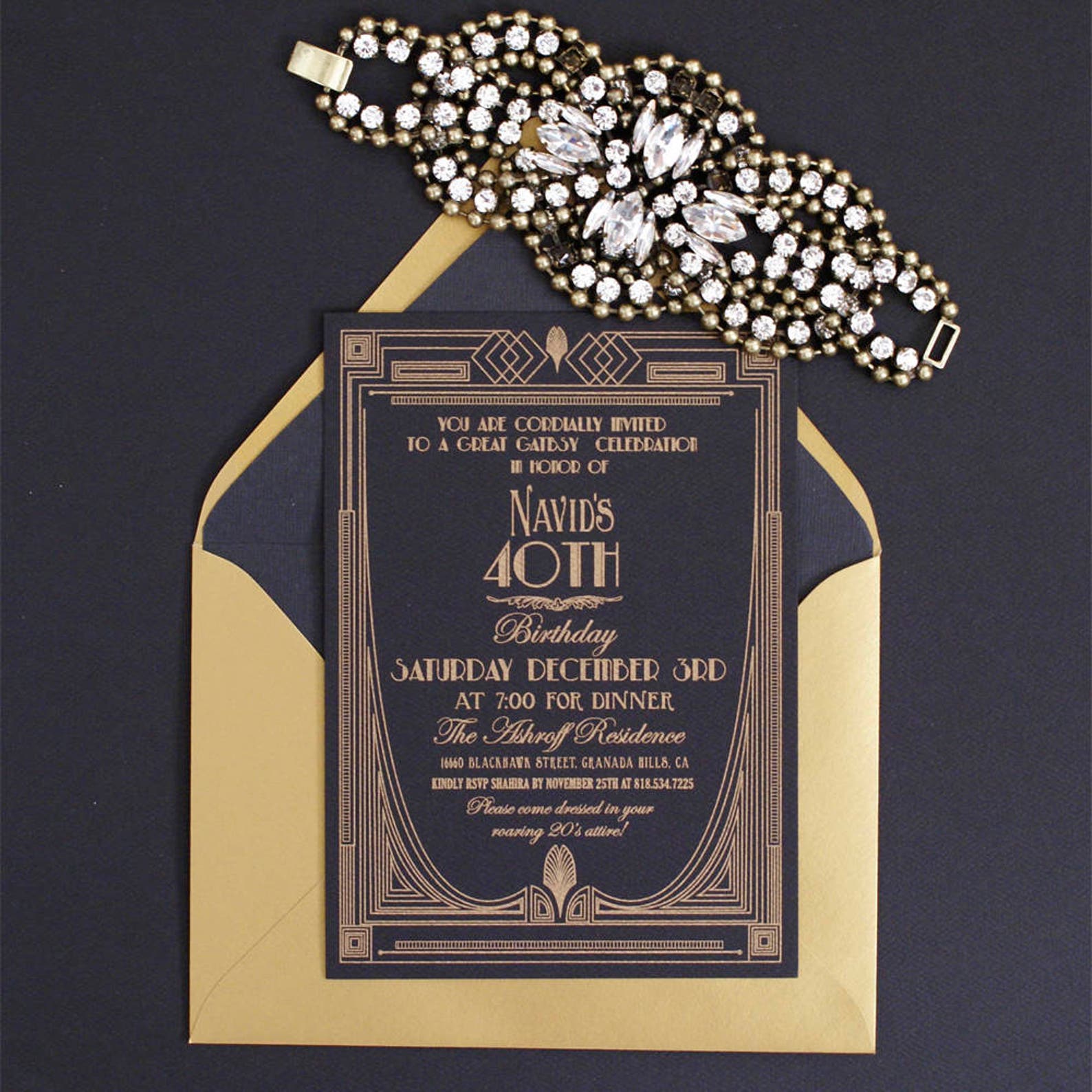 Great Gatsby Themed Invitation. Great Gatsby Invitation. Gold ...