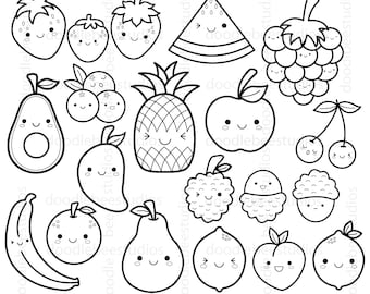 Fruit Digital Stamps Food Line Art Outlines Lemon - Etsy