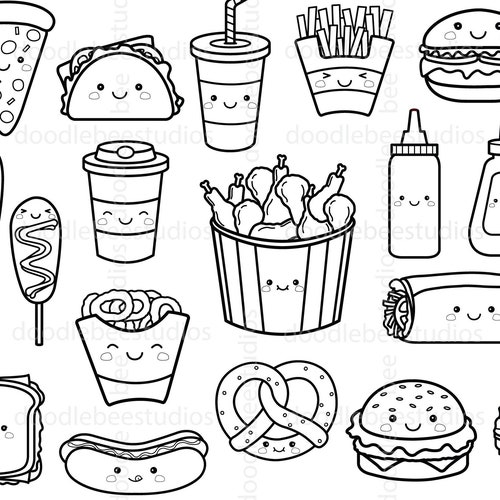 Food Icons Kawaii Digital Stamps Kawaii Food Icons Cute - Etsy