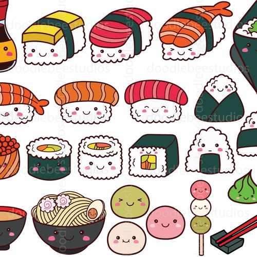 Kawaii Sushi Clipart Japanese Food Clipart Cute Sushi Cute - Etsy