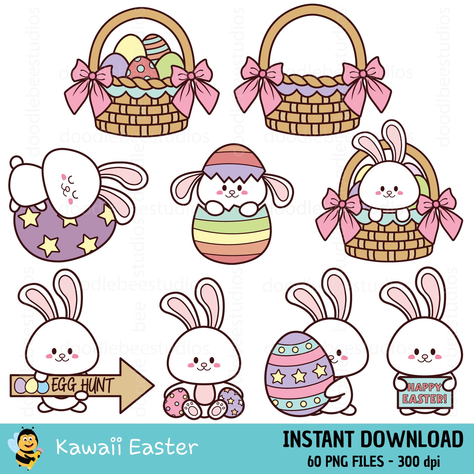 Kawaii Easter Clipart Cute Easter Bunny Clipart Cute Easter - Etsy