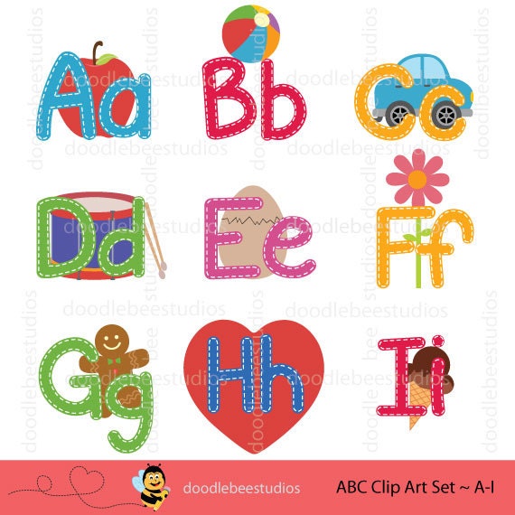 ABC Clipart Set, Alphabet Clip Art, ABC Clip Art, Stitched Alphabets, A ...