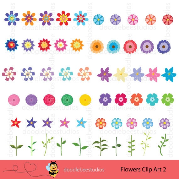 Flowers Clipart Set 2 Petals Clip Art Floral Digital - Etsy UK