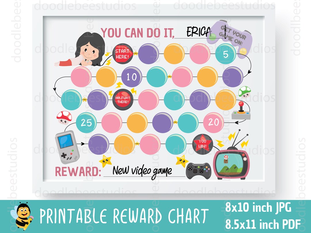 Cute Printable Video Game Reward Chart, Responsibility Chart, Girls ...