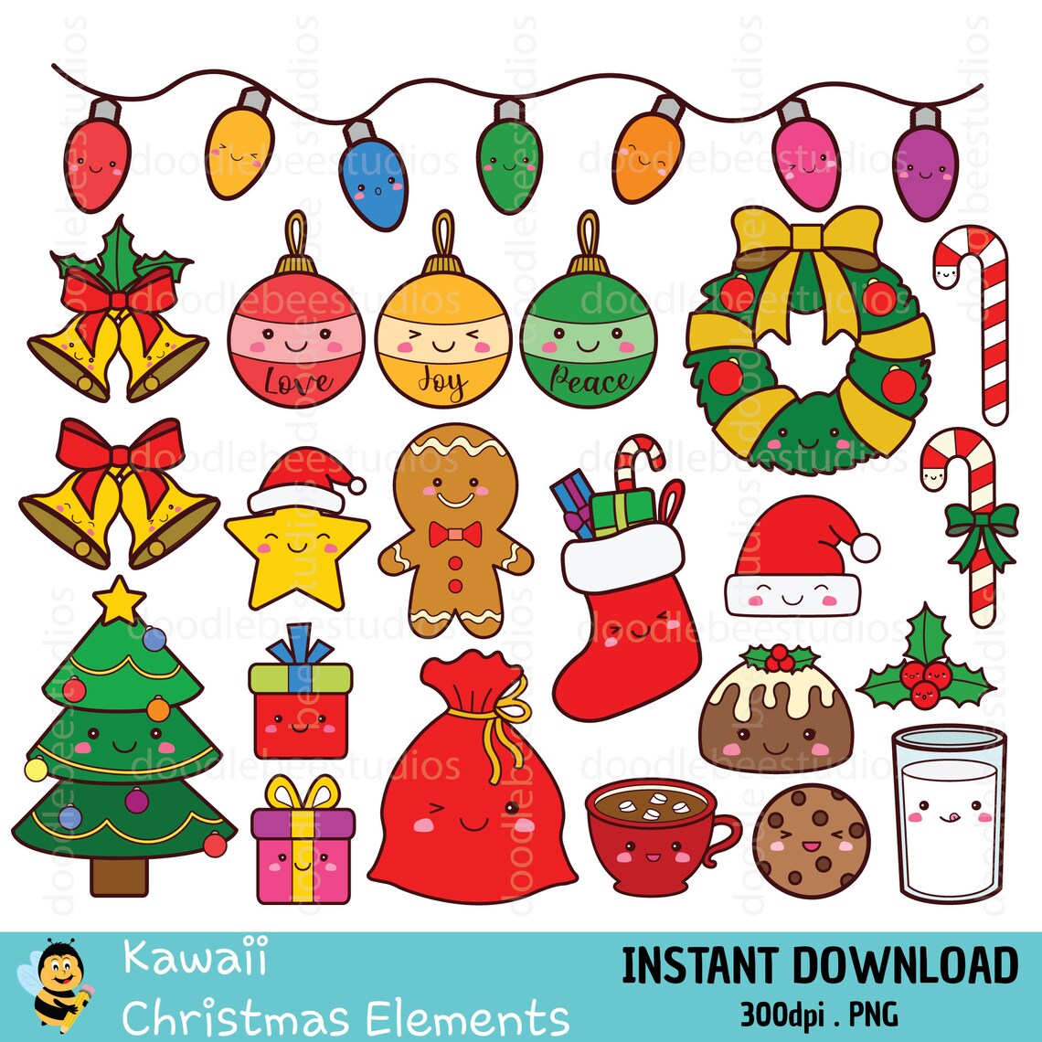 Kawaii Christmas Clipart Cute Christmas Clip Art Gingerbread - Etsy