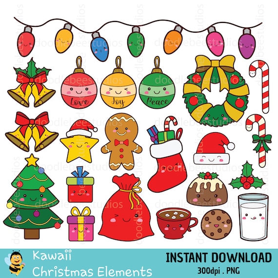 Kawaii Christmas Clipart Cute Christmas Clip Art Gingerbread | Etsy