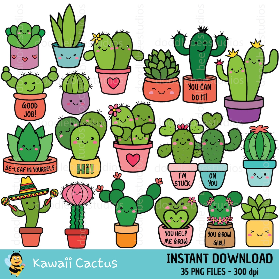 Kawaii Cactus Clipart, Kawaii Plants Clipart, Cute Cactus and ...