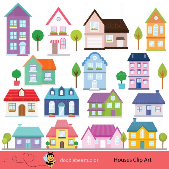 Houses Clipart Houses Clip Art Buildings Clipart Cottage | Etsy