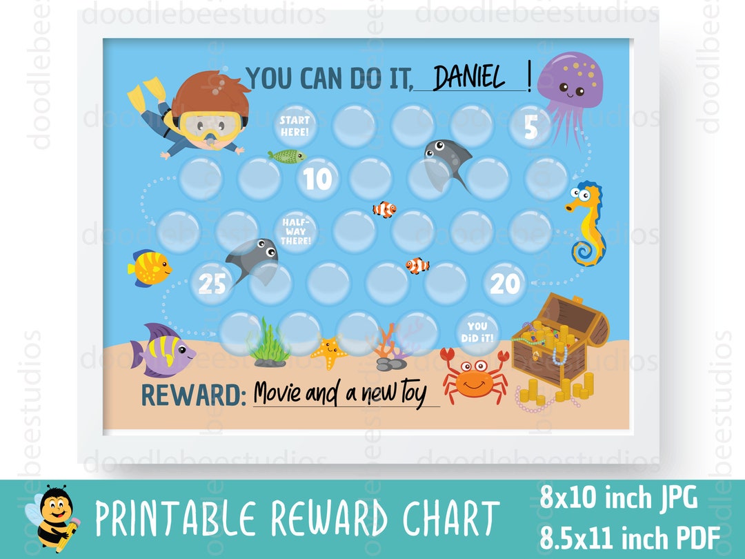 Cute Printable Under the Sea Reward Chart, Sea Life Reward Chart, Boys ...