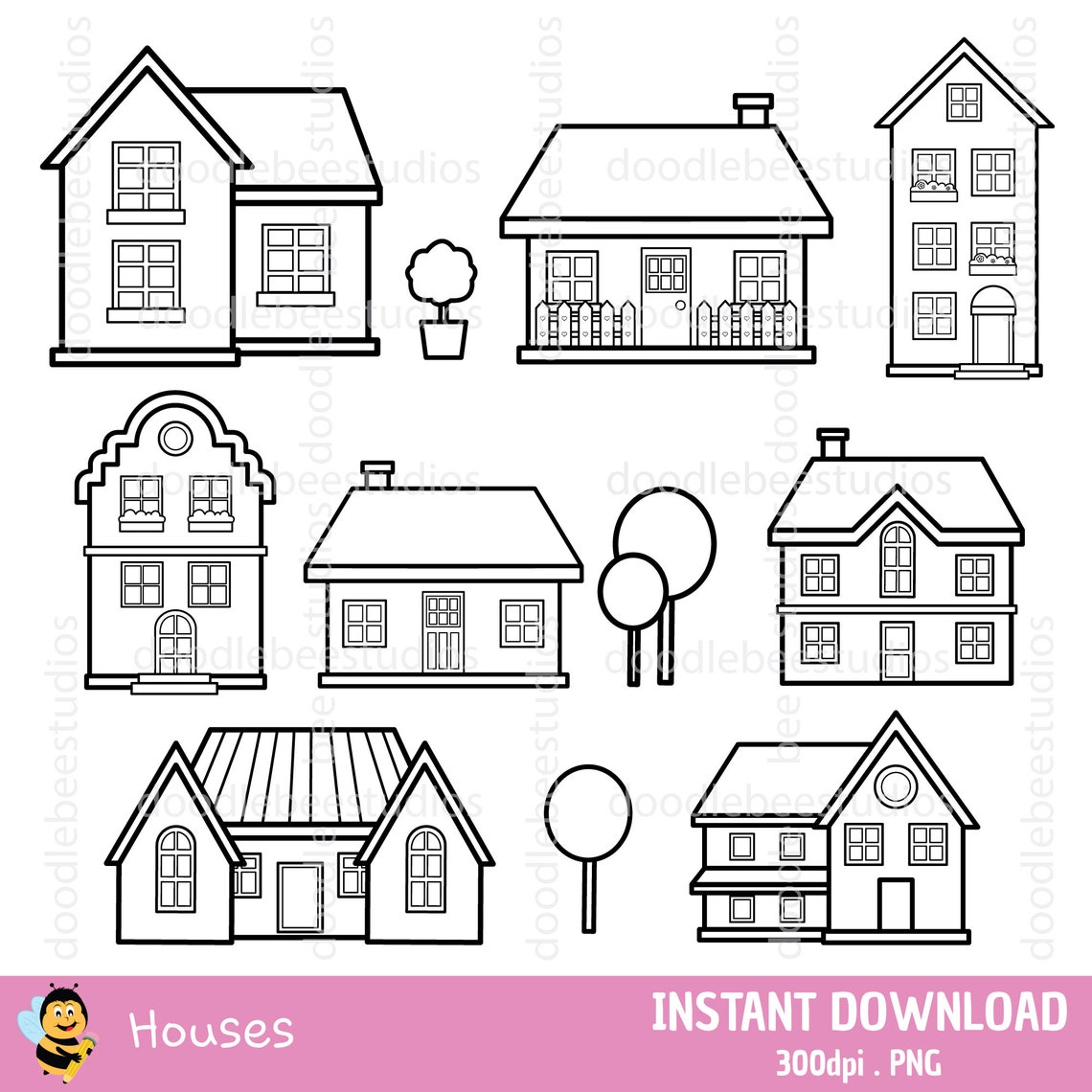 Houses Clipart Houses Digital Stamps Cute Houses Buildings - Etsy