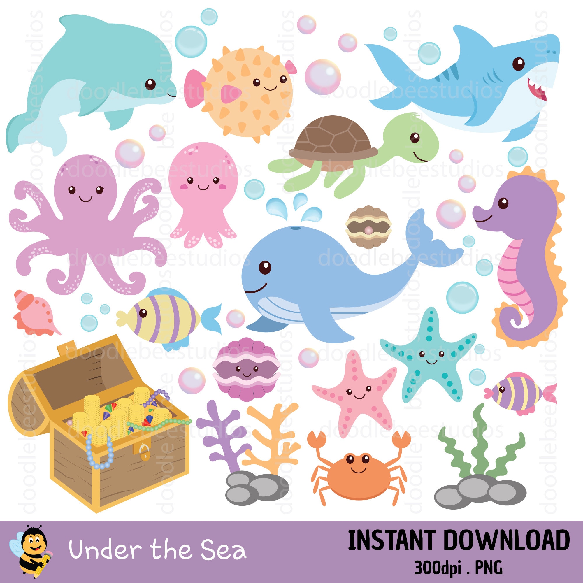 Sea Animals Clipart, Sea Life Clip Art, Sealife Clipart, Animals ...