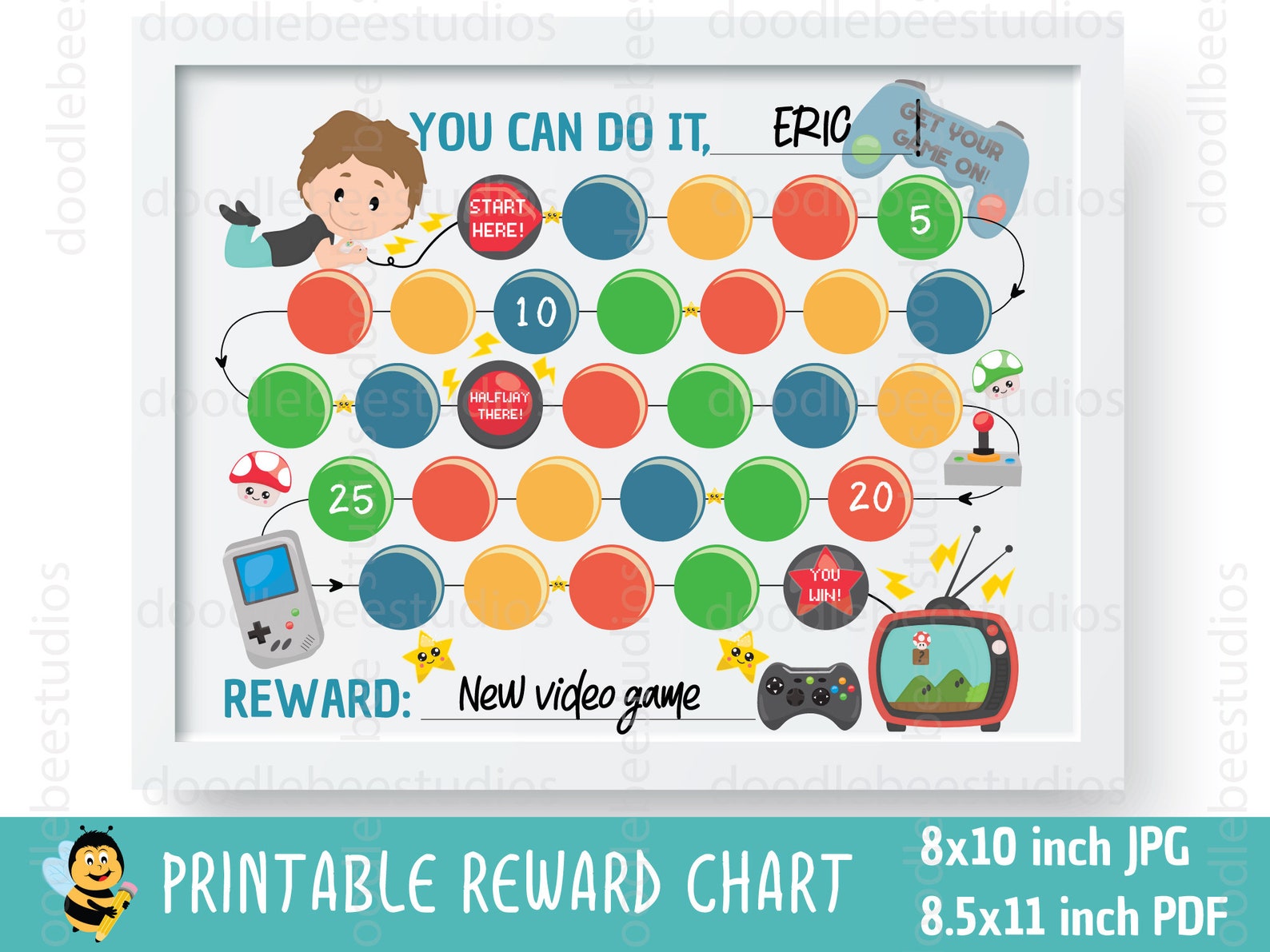 Cute Printable Video Game Reward Chart, Responsibility Chart, Boys ...