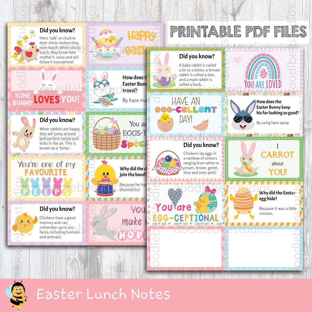 Easter Lunchbox Notes, Printable Lunch Box Notes, Kids Lunchbox Notes ...
