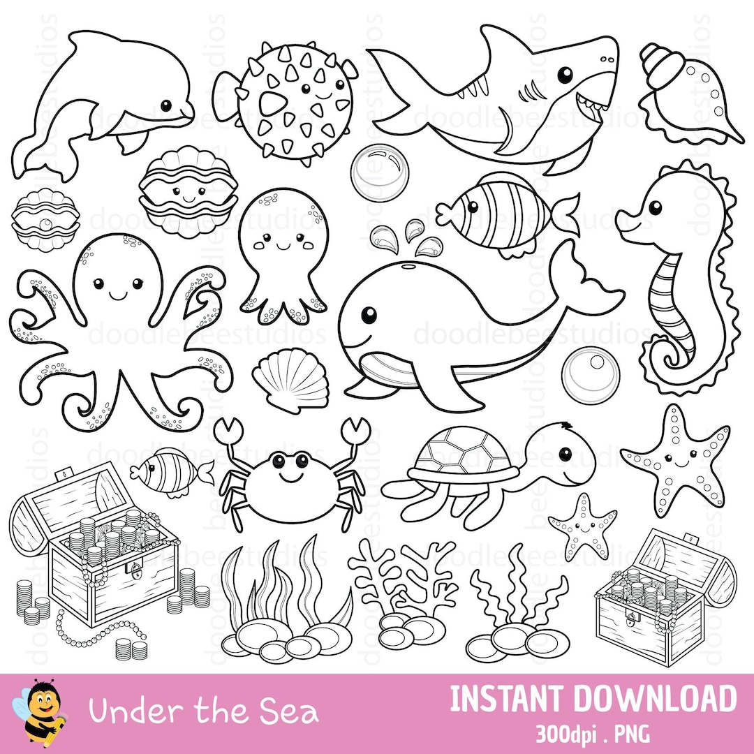 Sea Animals Digital Stamps, Sea Creatures Digital Stamps, Sea Animals ...