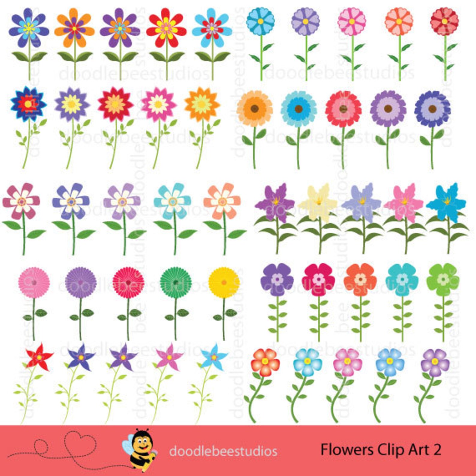 Flowers Clipart Set 2 Petals Clip Art Floral Digital - Etsy UK