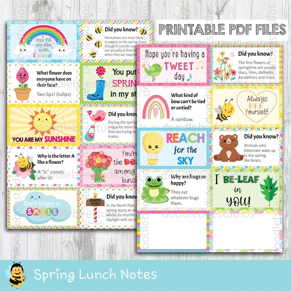 Spring Lunch Box Notes Printable Lunchbox Cards Springtime | Etsy