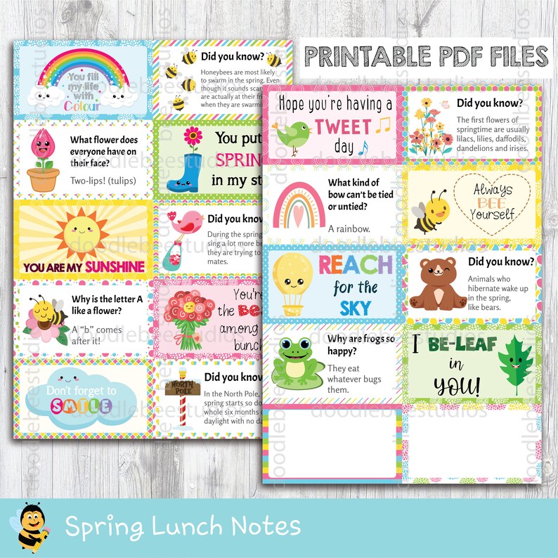 Spring Lunch Box Notes, Printable Lunchbox Cards, Springtime Lunchbox ...