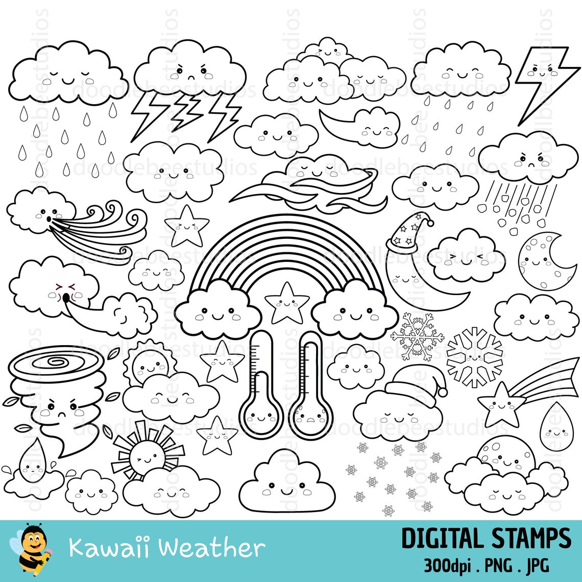 Kawaii Weather Clipart Kawaii Weather Digital Stamps Cute | Etsy