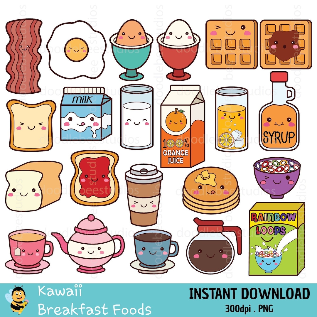 Kawaii Breakfast Foods Clipart, Breakfast Food Clipart, Cute Breakfast ...