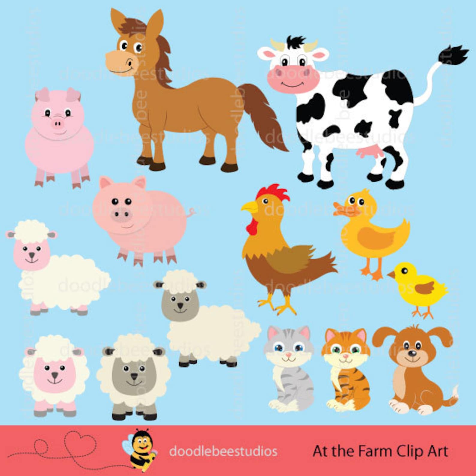 Farm Animals Clipart. Farm Clip Art Set Barnyard Animals - Etsy UK