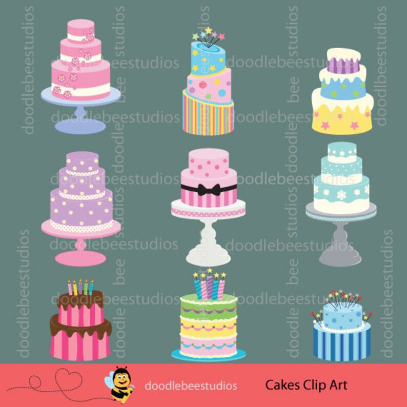 Cakes Clipart Cake Clip Art Cake Tiers Clipart Birthday - Etsy
