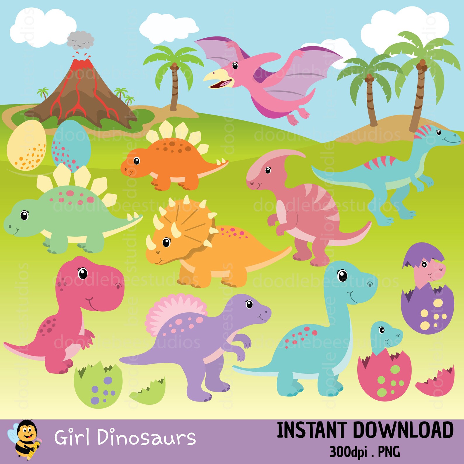 Girl Dinosaur Clipart Dinosaur Clipart Cute Dinosaur Clip - Etsy
