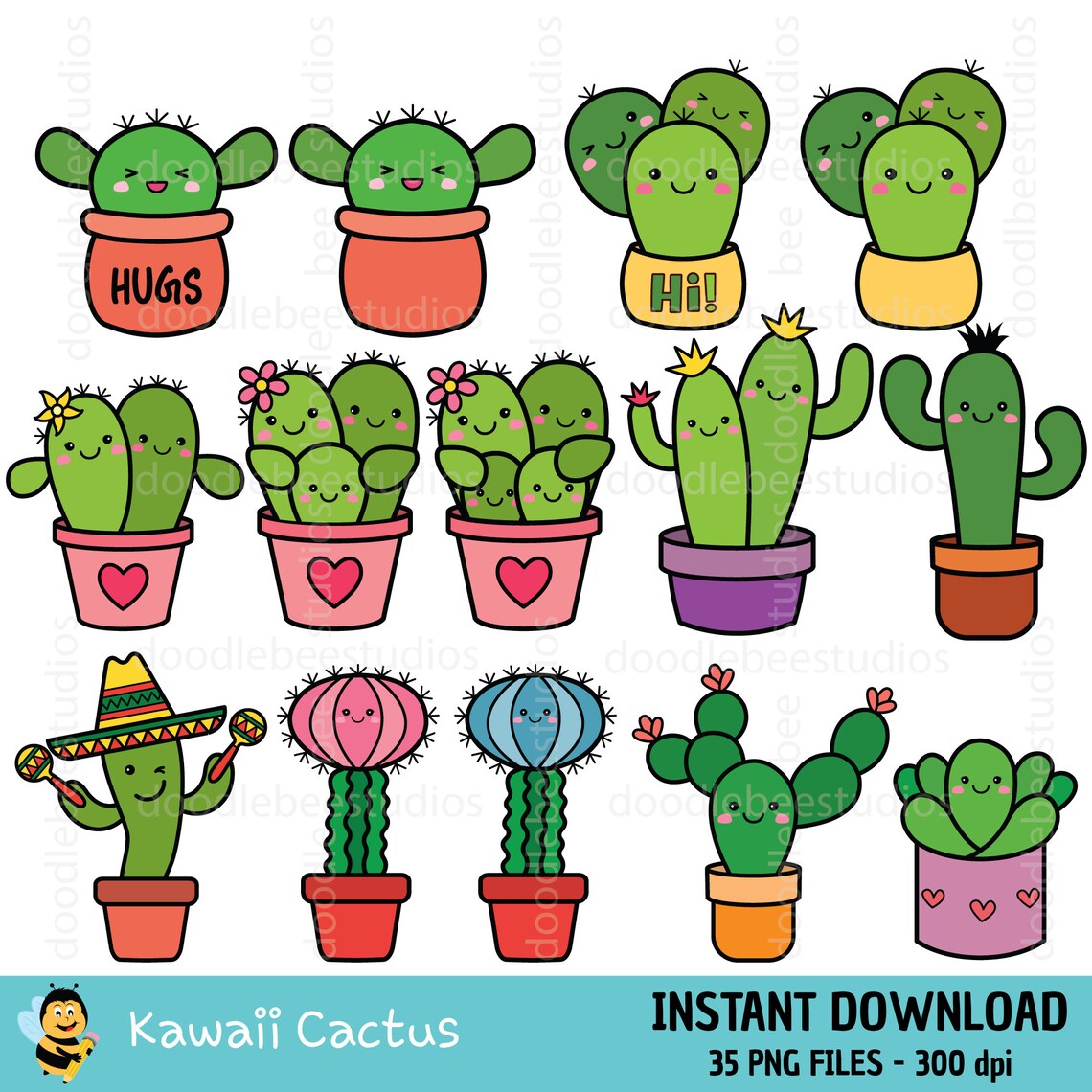 Kawaii Cactus Clipart Kawaii Plants Clipart Cute Cactus and - Etsy