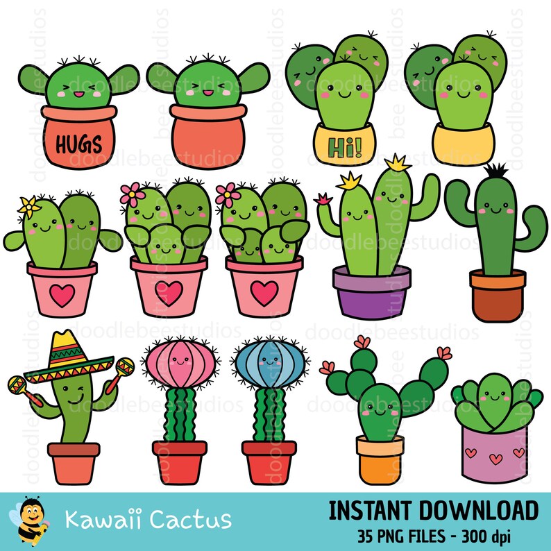 Kawaii Cactus Clipart, Kawaii Plants Clipart, Cute Cactus and ...