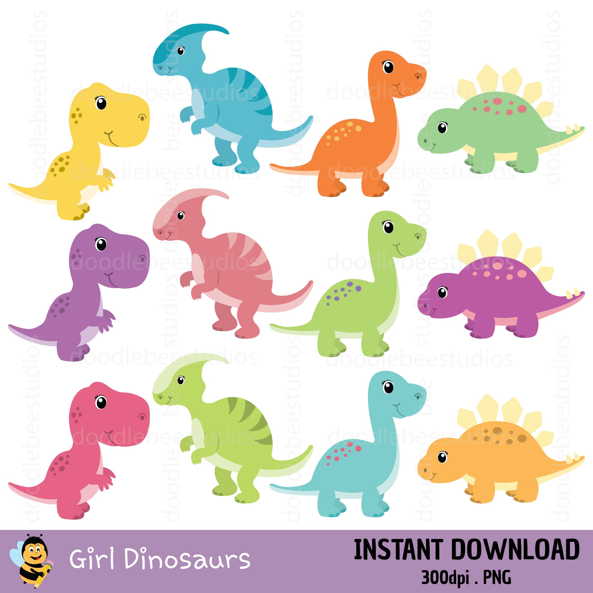 Girl Dinosaur Clipart Dinosaur Clipart Cute Dinosaur Clip - Etsy Canada