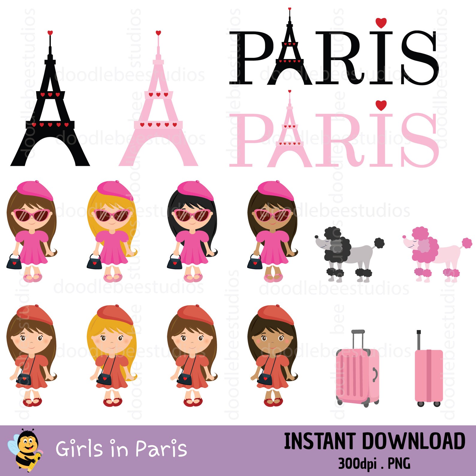 Paris Clipart Pink Paris Clip Art Travel Clipart Paris - Etsy