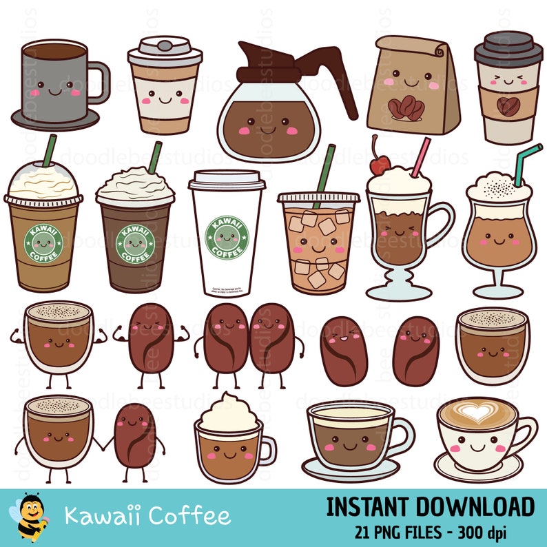 Kawaii Coffee Clipart, Cute Coffee Clipart, Cute Drinks Clipart, Cute ...